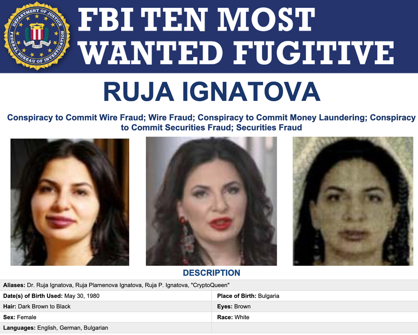 OneCoin's "Cryptoqueen" Ruja Ignatova added to FBI's 10 Most Wanted ...