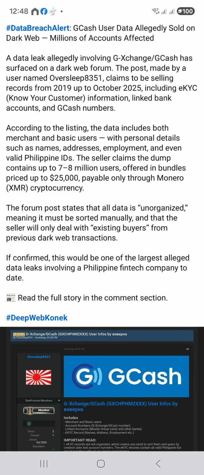 GCash User Data Allegedly Sold on Dark Web, Company Releases Official ...